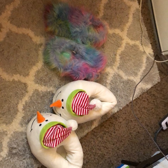 Shoes | Furry And Snowman Slipper Bundle | Poshmark